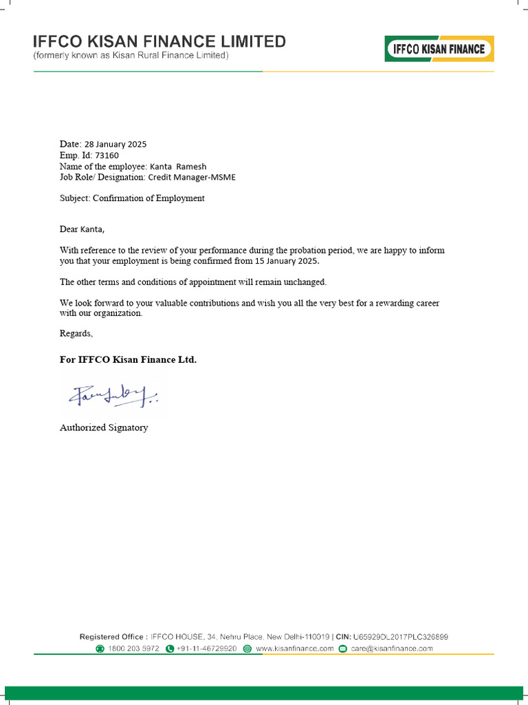 Confirmation Letter - Sample (Letter Head) | PDF