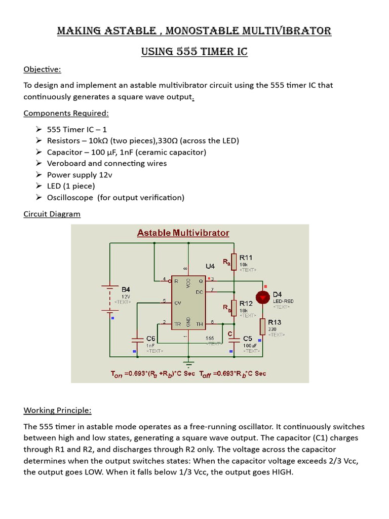 Aatable Monostable Multivibrator Using 555 Timer 1 | PDF | Analog Circuits | Electricity