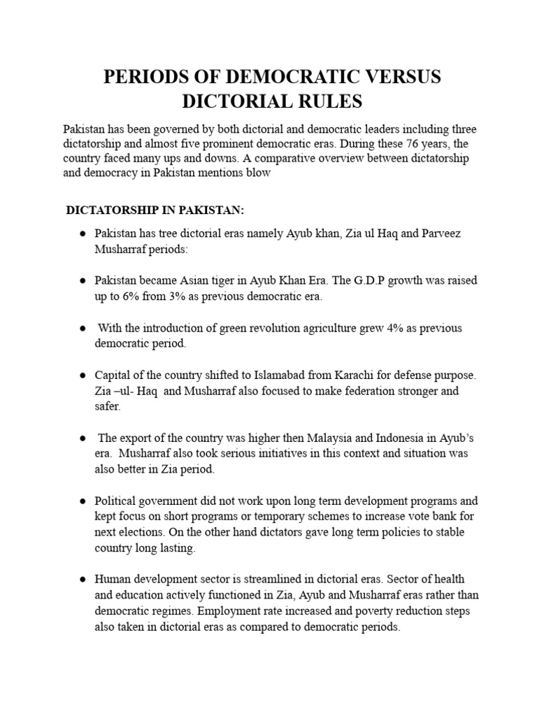 Periods of Democratic Versus Dictorial Rules | PDF | Muhammad Zia Ul ...