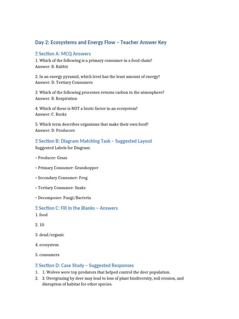 Day2 Ecosystems Teacher Answer Key | PDF