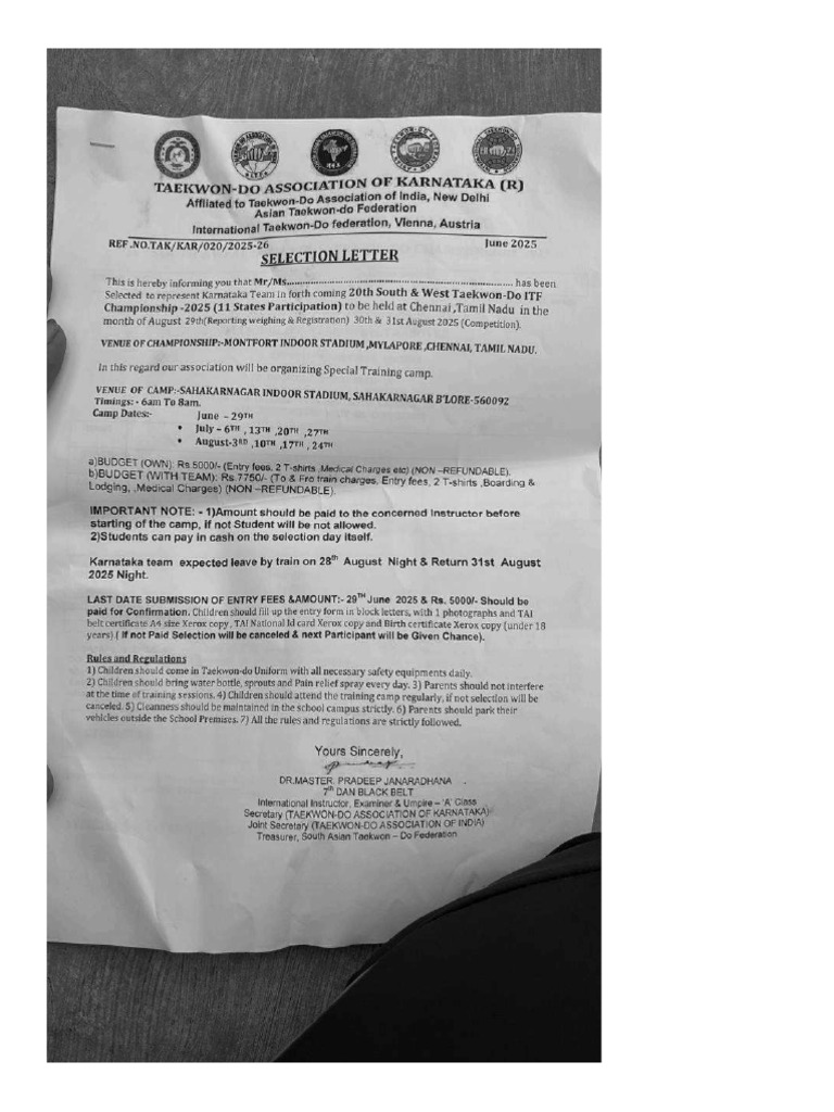 Selection Letter. | PDF