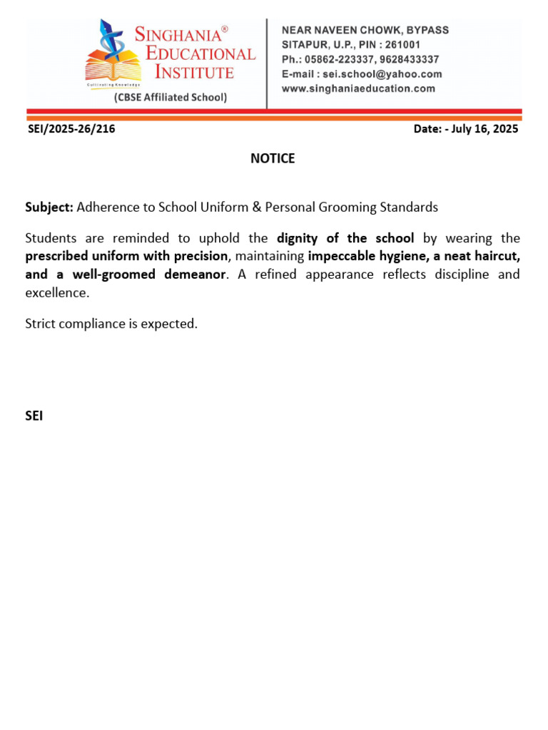 Memo-Adherence To School Uniform & Personal Grooming Standards | PDF