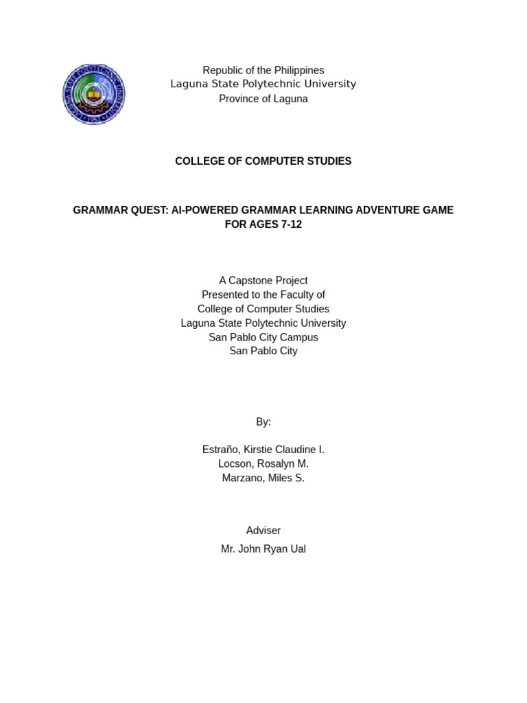 Ai Powered Grammar Learning Adventure Game For Ages 7 12 | PDF