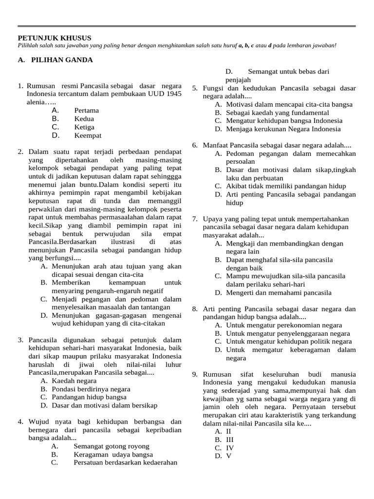 Soal PKN Kls Viii SM Ganjil 2023 | PDF