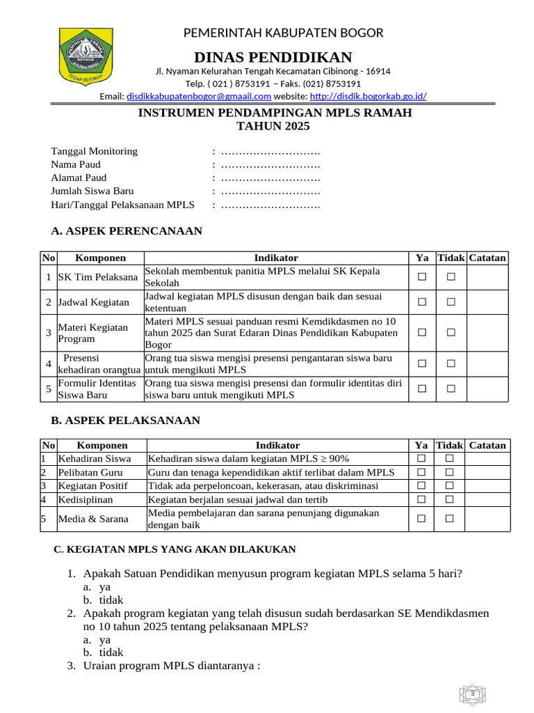Instrumen Monitoring MPLS Ramah 2025 | PDF