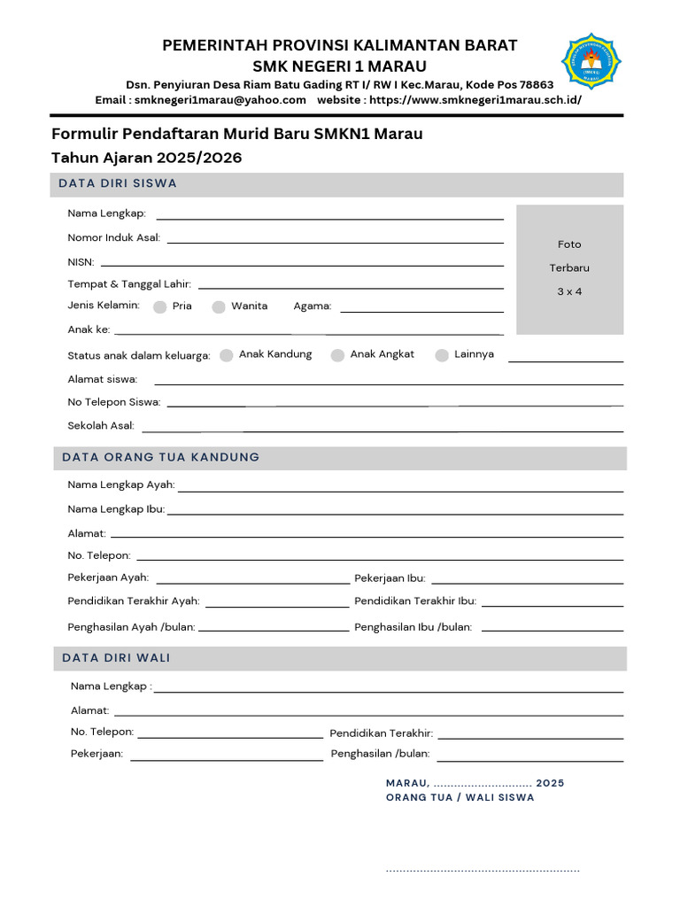 Bersih Formulir Pendaftaran Sekolah Document | PDF