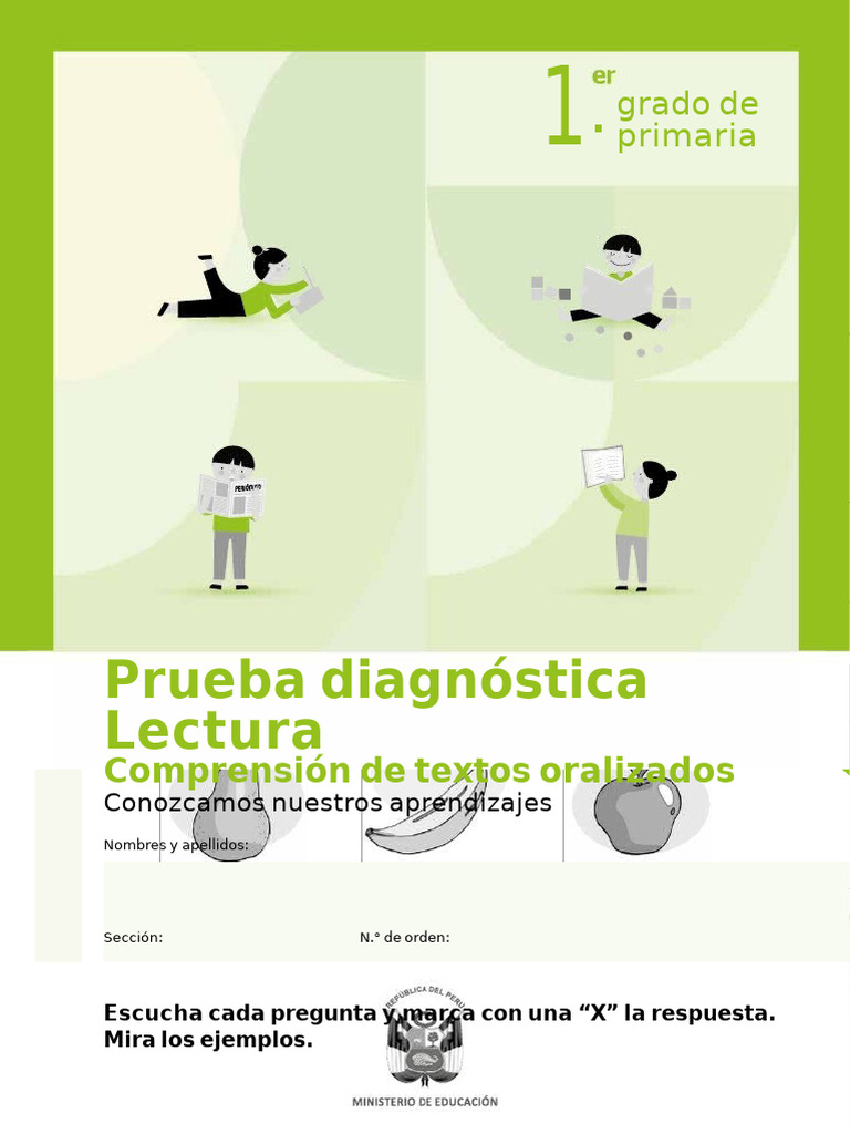 Prueba diagnóstica Lectura, comprensión de textos oralizados. 1er. grado de Primaria | PDF