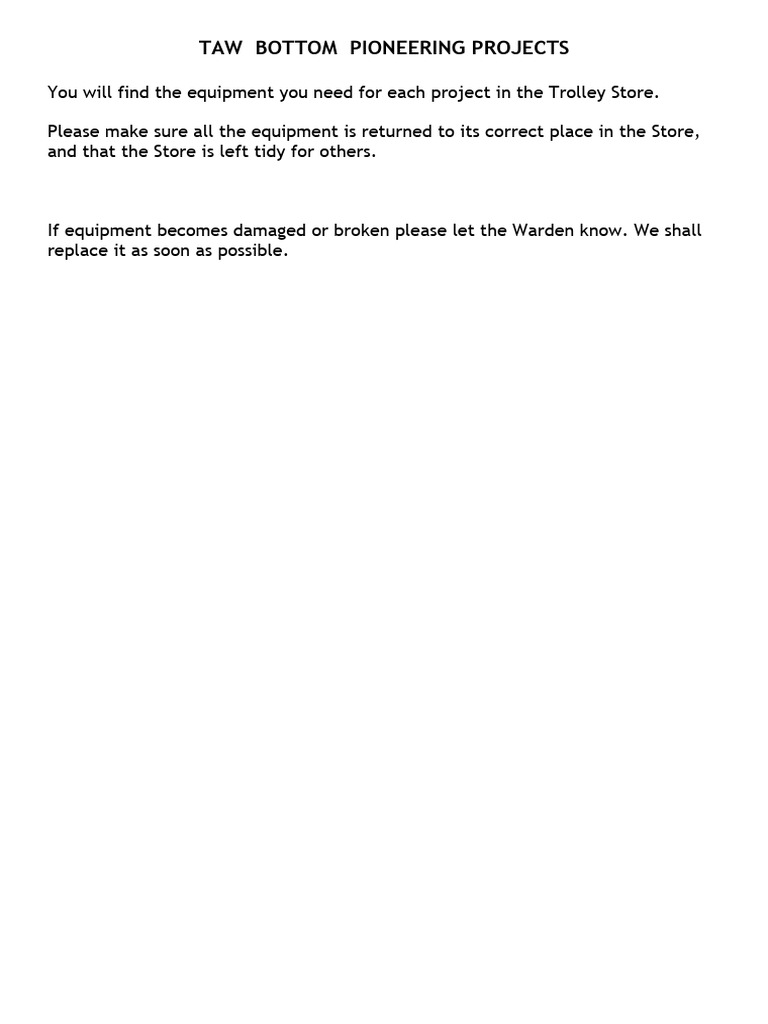 Taw Bottom Pioneering Projects | PDF