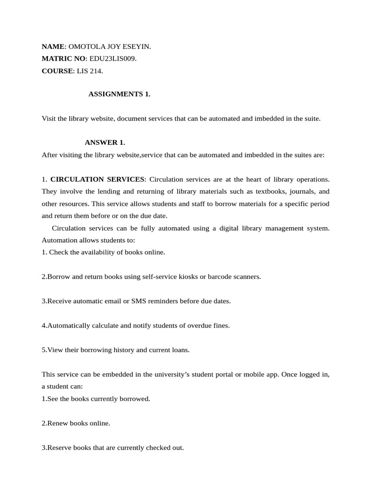 LIS214 Assignment 1. | PDF