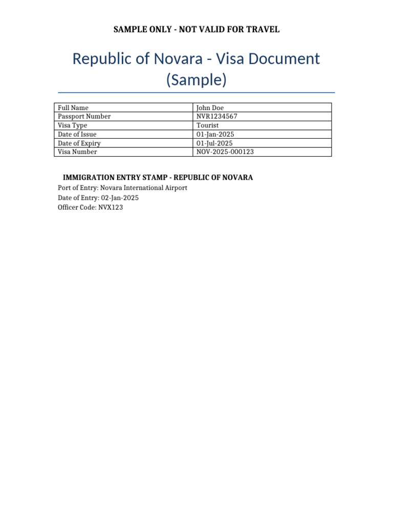 Novara Tourist Visa Sample Document | PDF
