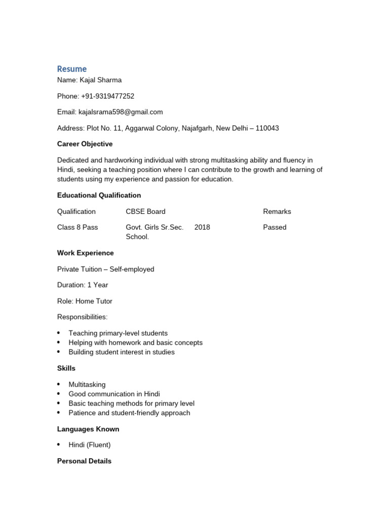 Kajal Sharma Resume | PDF