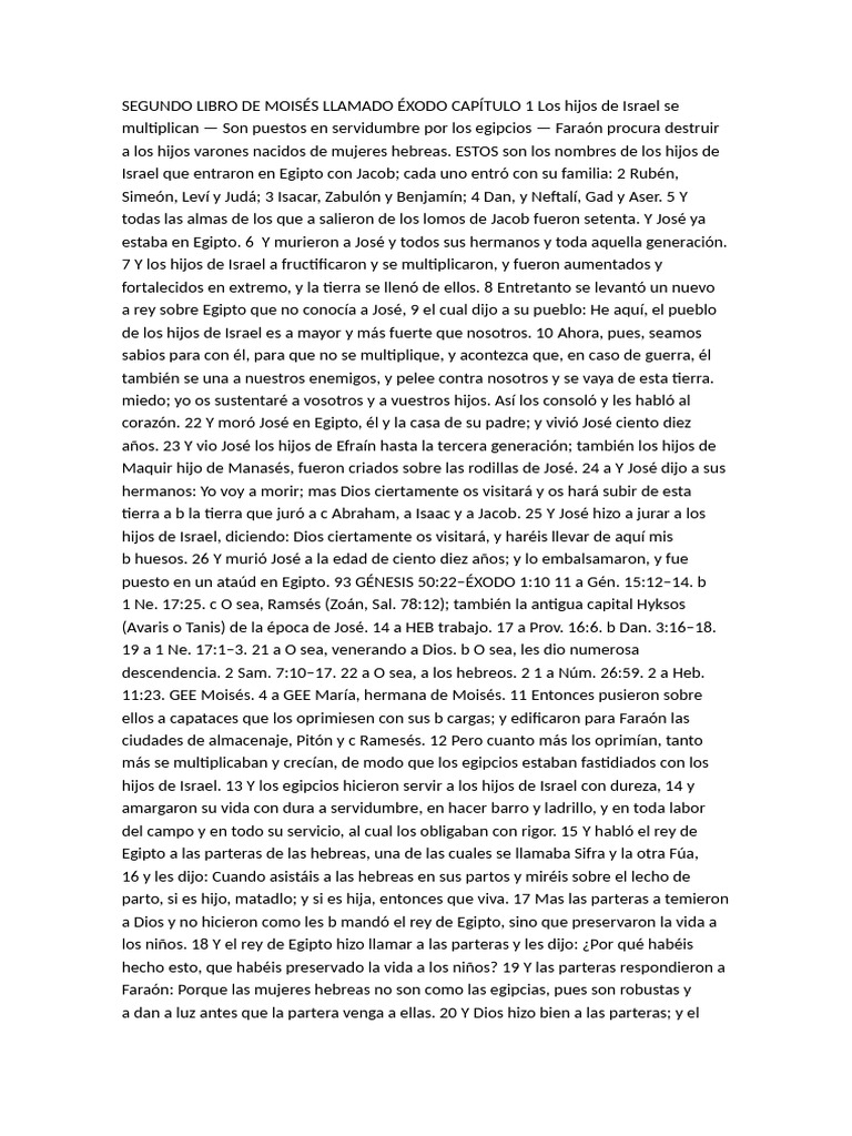 SEGUNDO LIBRO DE MOISÉS LLAMADO ÉXODO CAPÍTULO 1 Los Hijos de Israel Se ...