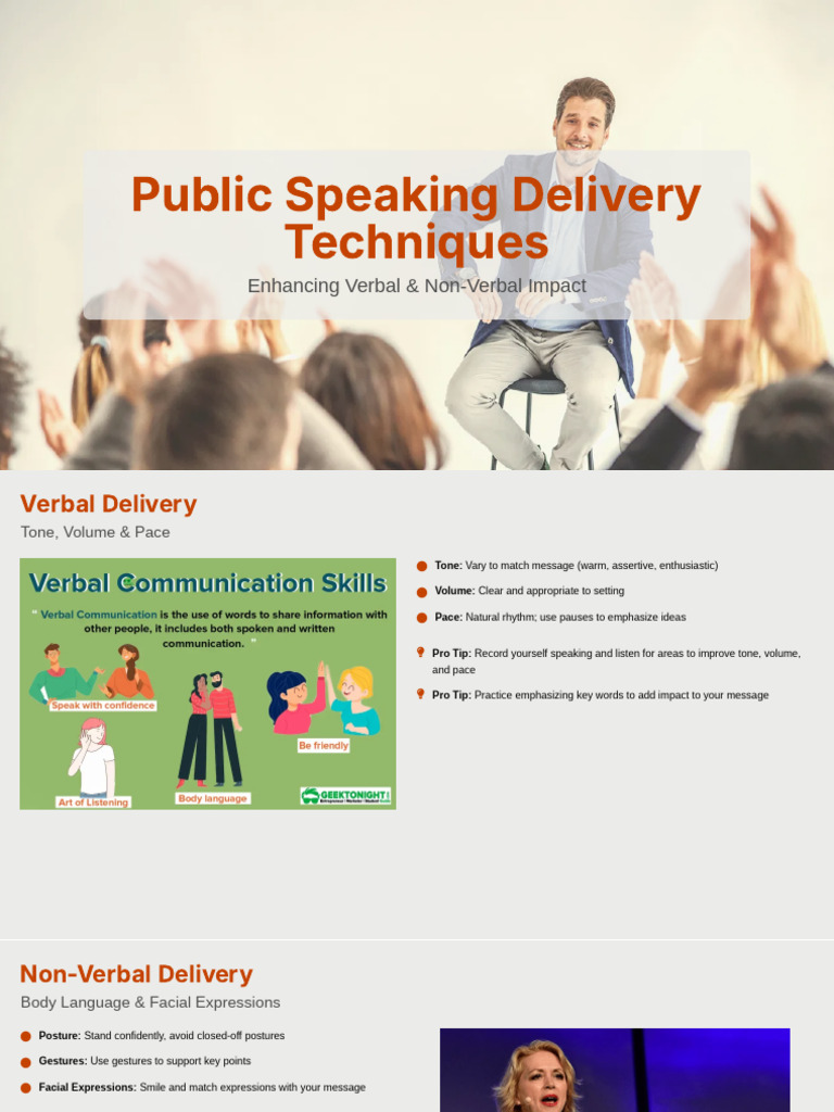 Public Speaking Delivery Techniques | PDF | Nonverbal Communication ...