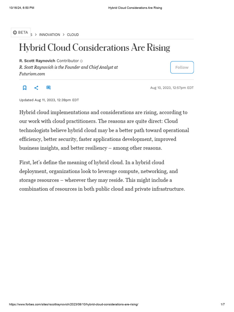 Forbes - Hybrid Cloud Considerations Are Rising | PDF | Cloud Computing | Amazon Web Services