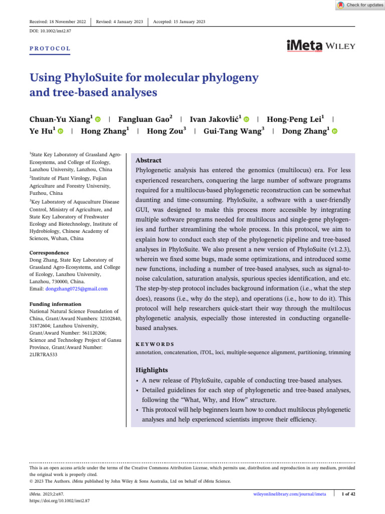 IMeta - 2023 - Xiang - Using PhyloSuite For Molecular Phylogeny and Tree Based Analyses | PDF ...