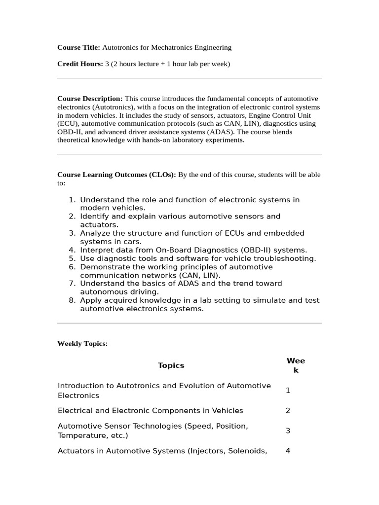Autotronics Syllabus Eng. | PDF | Computing