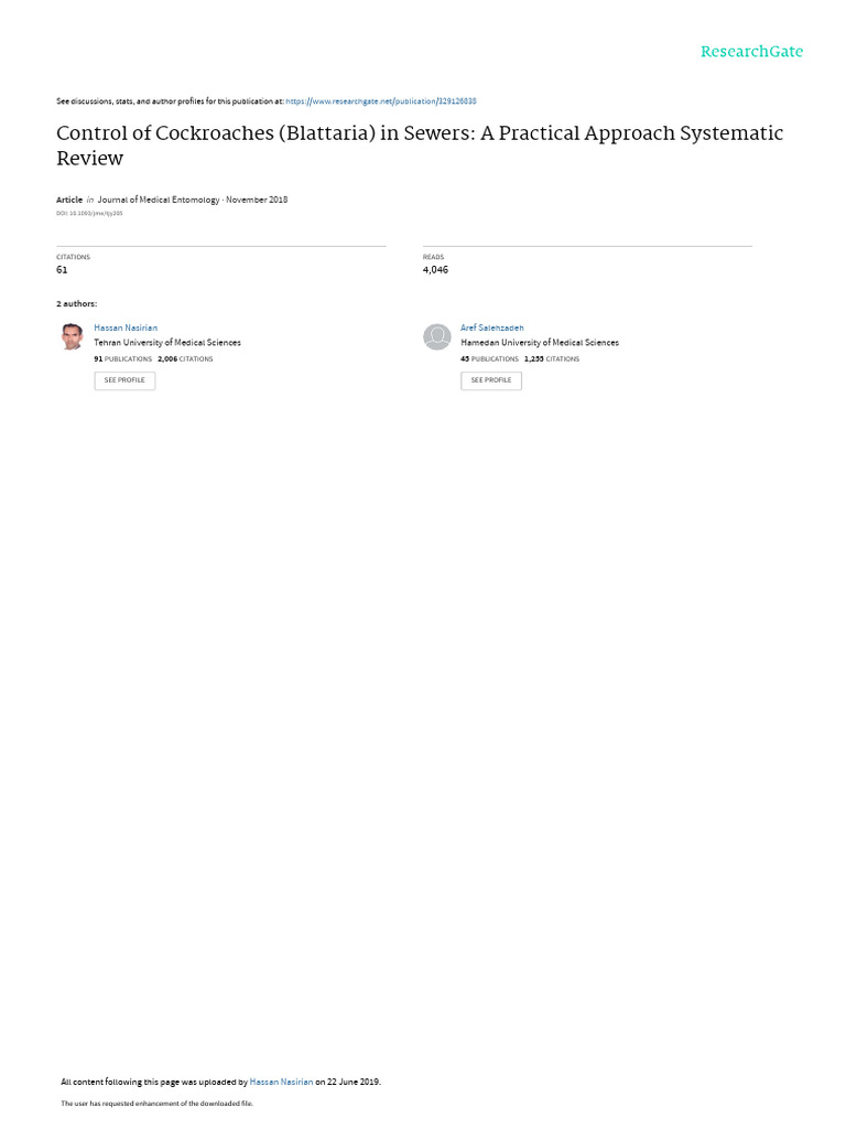 Control of Cockroaches Blattaria in Sewers A Pract | PDF | Insecticide