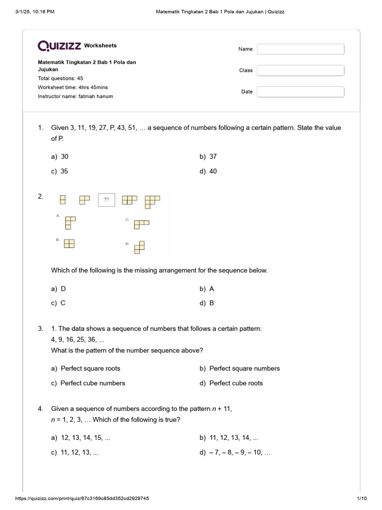 Pola dan Jujukan Matematik Tingkatan 2 | PDF | Mathematical Objects ...