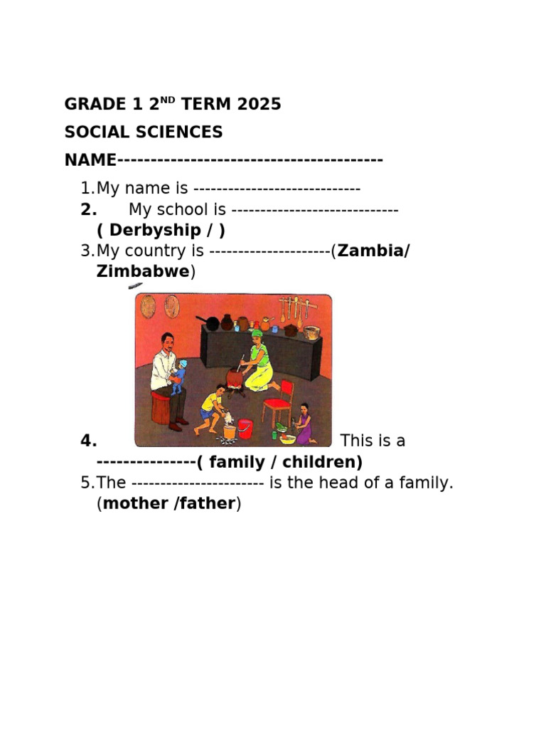 Grade 1 Social Studies Worksheet | PDF