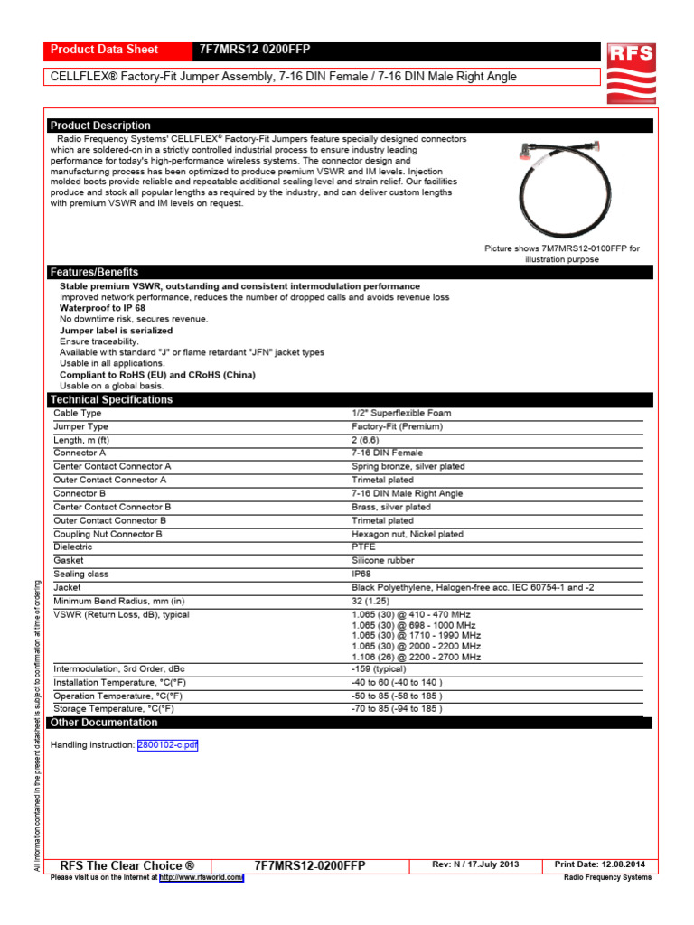 RFS Product Data Sheet Panel Antennas 7F7MRS12 0200FFP | PDF ...