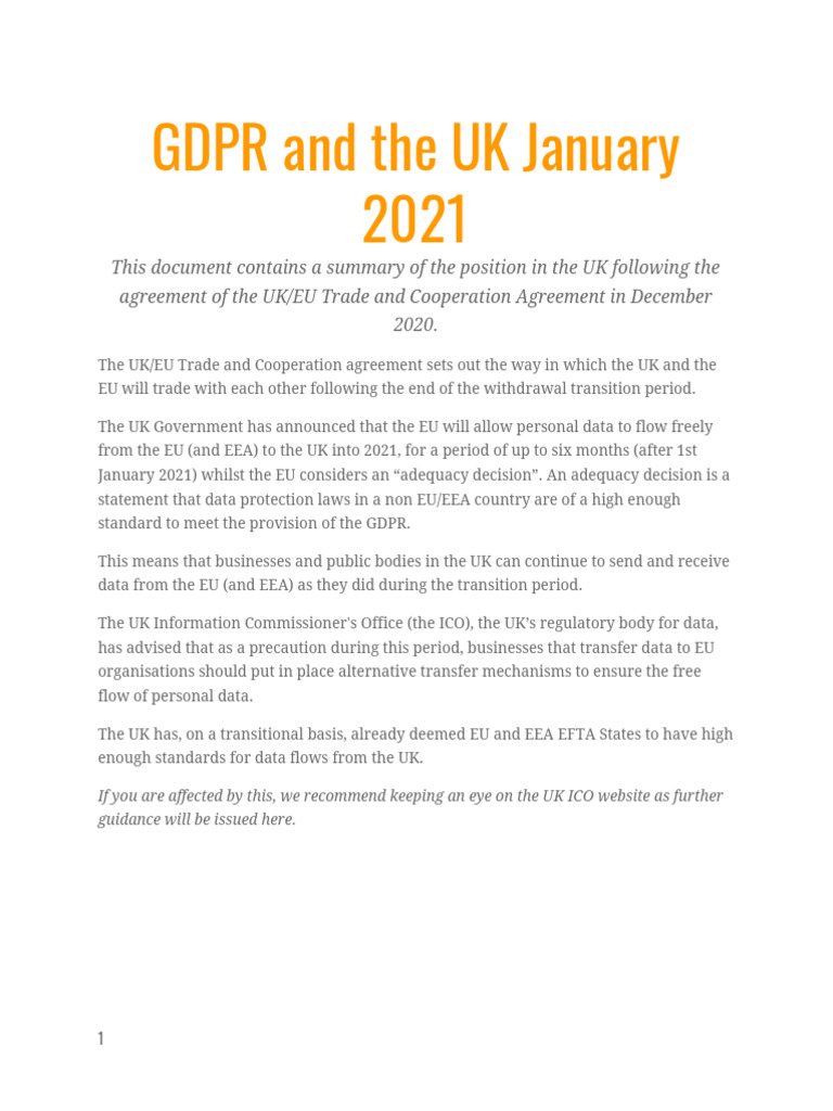 GDPR Uk Eu Jan2021 | PDF