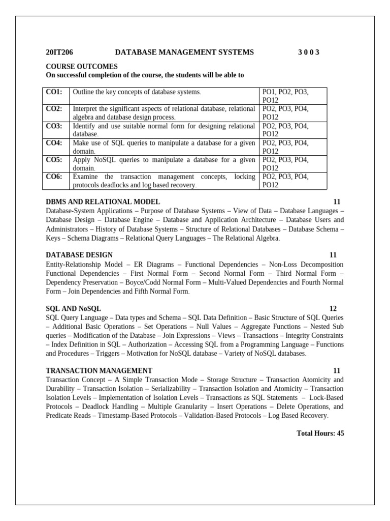 DBMS Syllabus | PDF | Databases | Relational Model