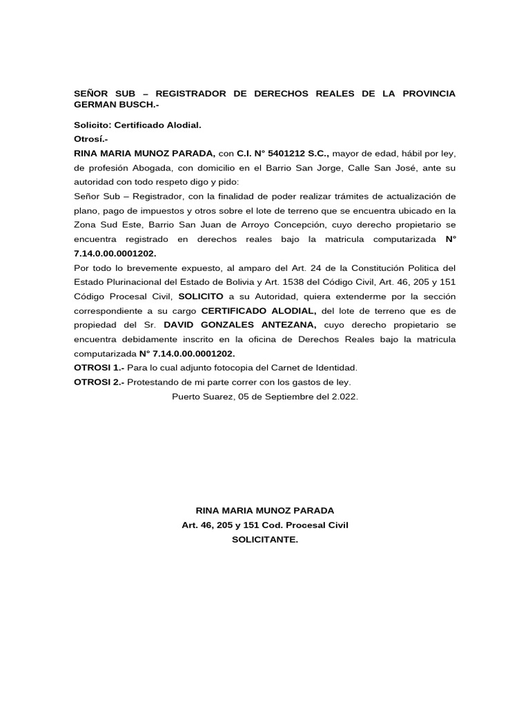 Solicitud de Certificado Alodial | PDF