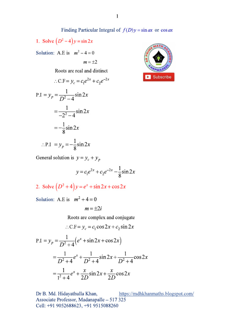 Finding Particular Integral Method 2 | PDF
