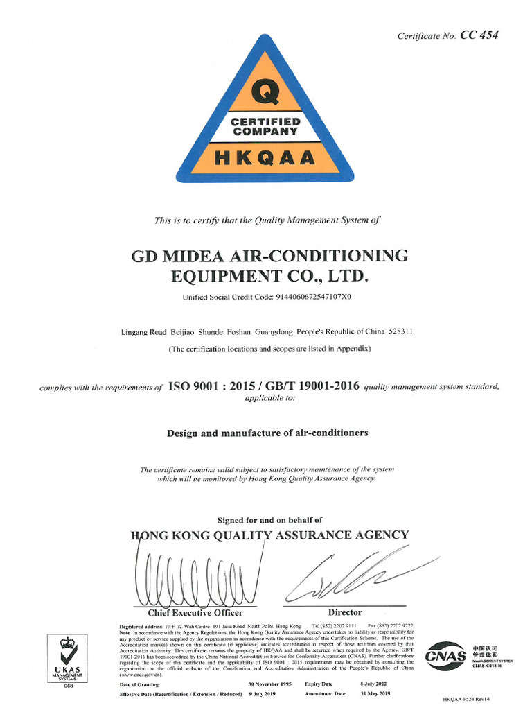 Certificat Midea Iso9001 | PDF