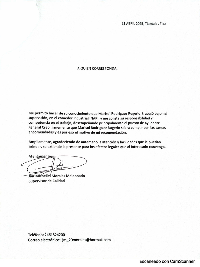 Carta Recomendación Marisol | PDF