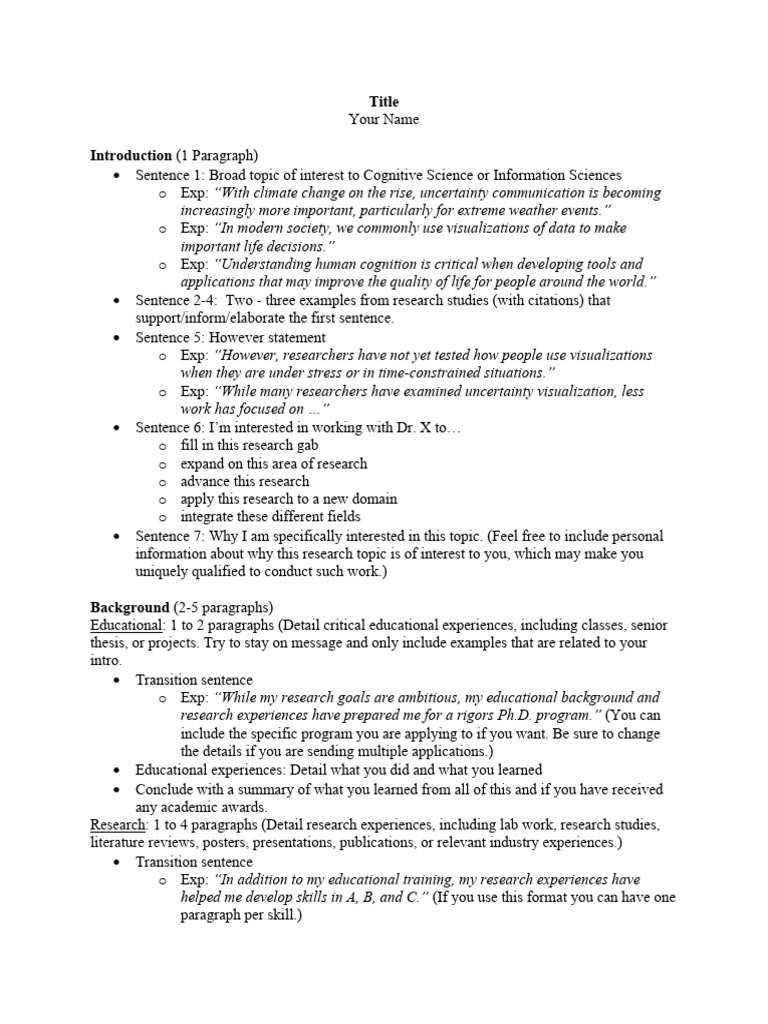 Statement of Purpose Template | PDF | Cognition | Cognitive Science