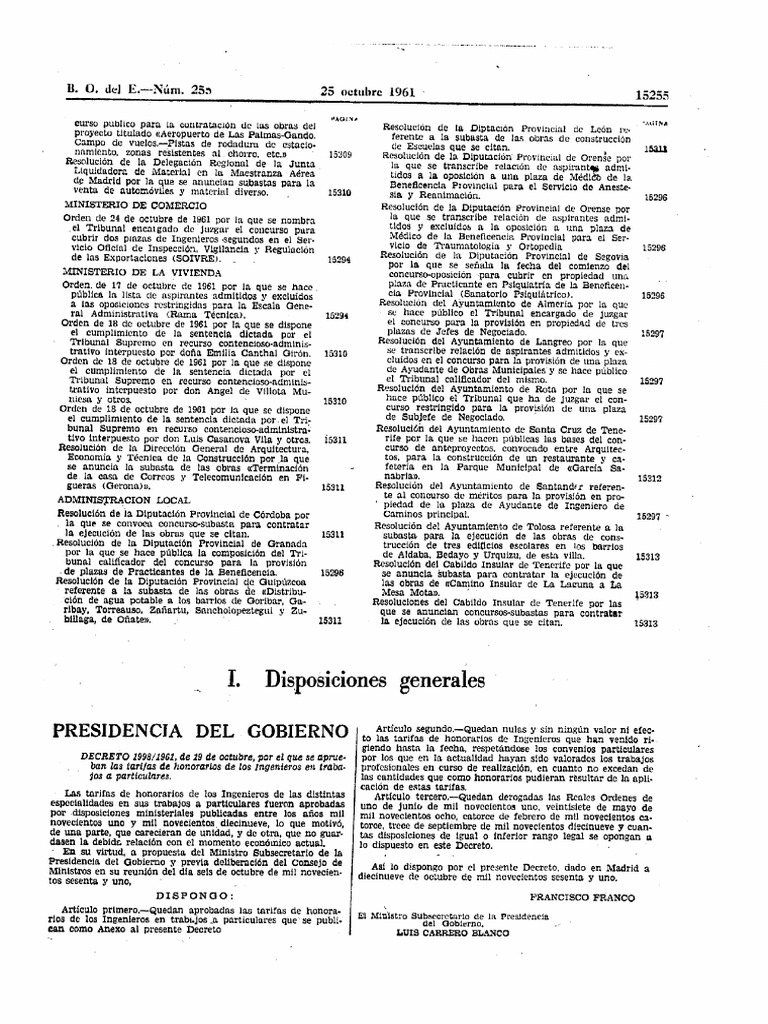 Disposiciones Generales: Presidencja Del Gobierno | PDF