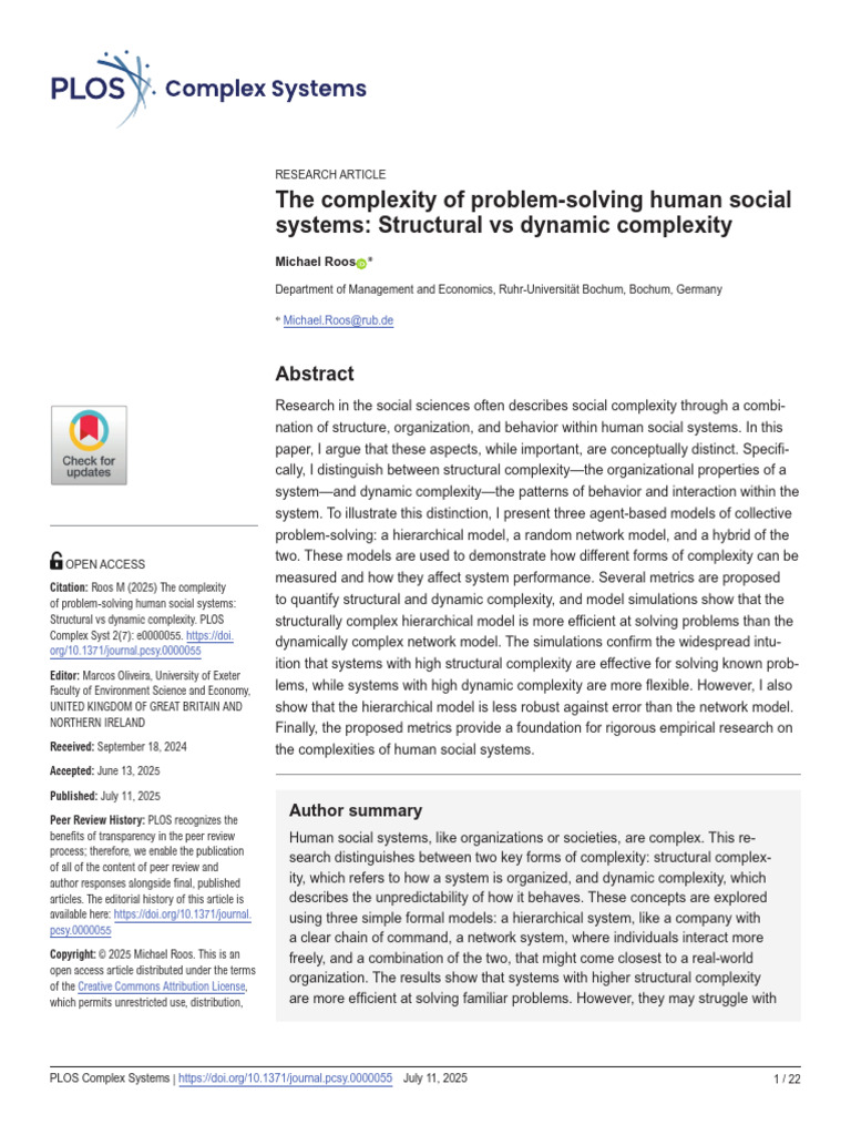Structural vs Dynamic Complexity in Social Systems | PDF | Complexity ...