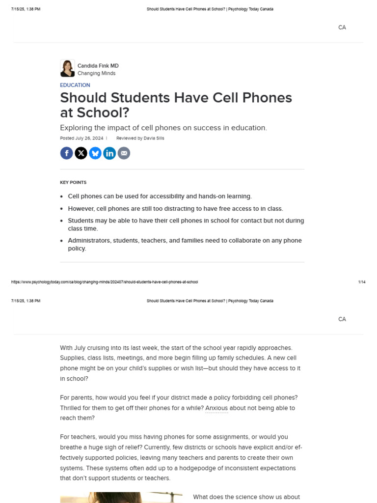 Cell Phones in School: A Debate | PDF | Obsessive–Compulsive Disorder ...