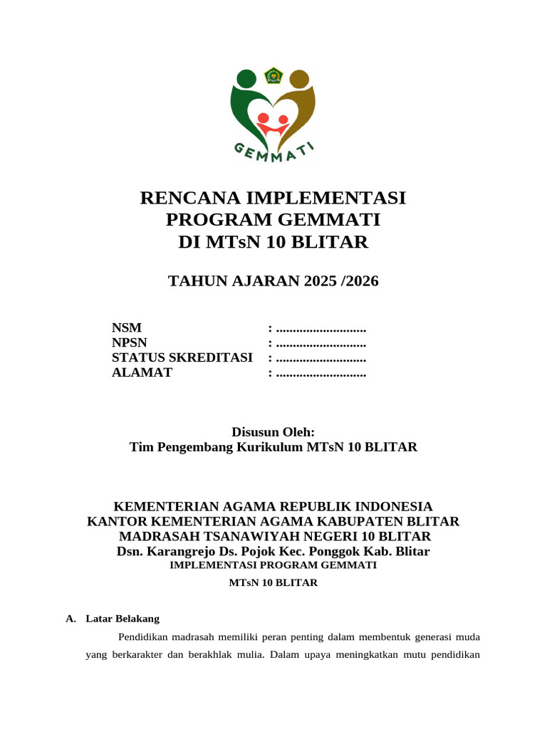 Contoh Implementasi Program Gemmati Di Madrasah | PDF