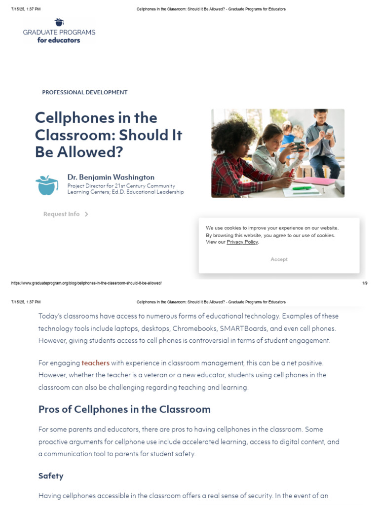Cellphones in Classroom: Pros and Cons | PDF | Mobile Phones | Teachers