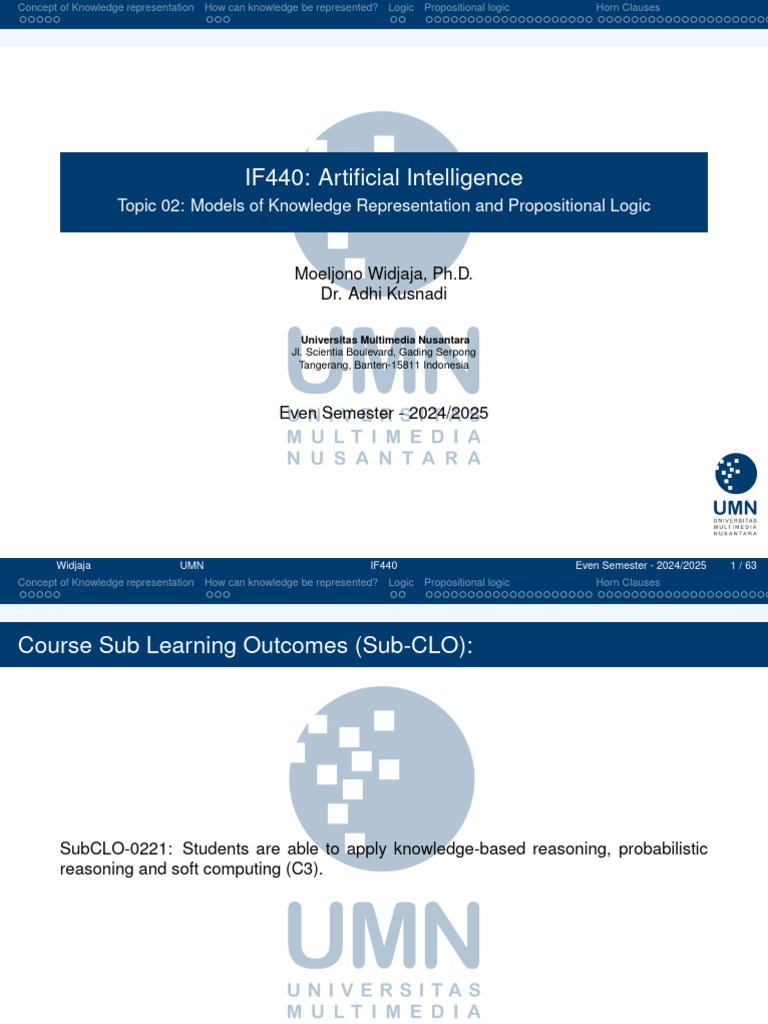 Materi IF440 M02 Propositional Logic Gnp2024 2025 | PDF | Logic | Knowledge Representation And ...