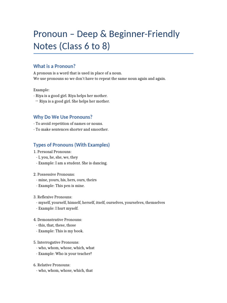 Pronouns: A Guide for Class 6 | PDF