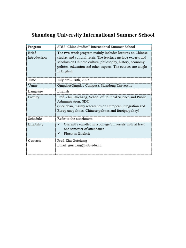 SDU "China Studies" International Summer School | PDF | Travel Visa ...
