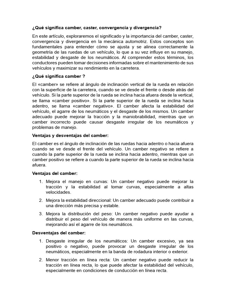 Camber, Caster y Convergencia Automotriz | PDF | Direccion | Neumático