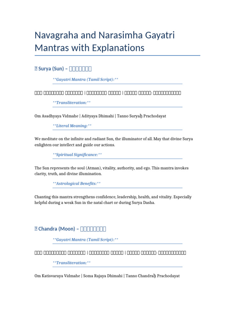 Narasimha and Navagraha Mantras Guide | PDF | Planets In Astrology | Mantra