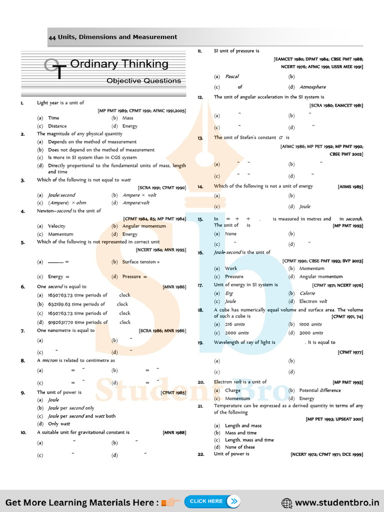 1.units and Measurement - Practice Problem With Answers | PDF ...