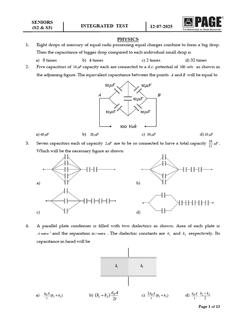 SR MPC (S2 & S3) Integrated Test - 12-07-2025 | PDF | Capacitance ...