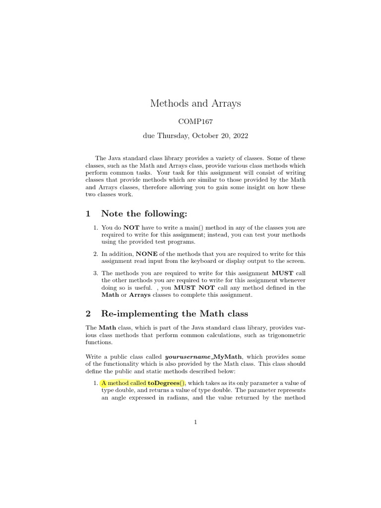 Methods and Arrays | PDF | Trigonometric Functions | Parameter (Computer Programming)
