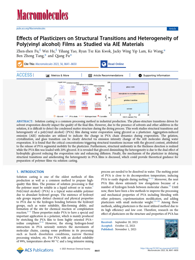 Fu Et Al 2023 Effects of Plasticizers On Structural Transitions and ...