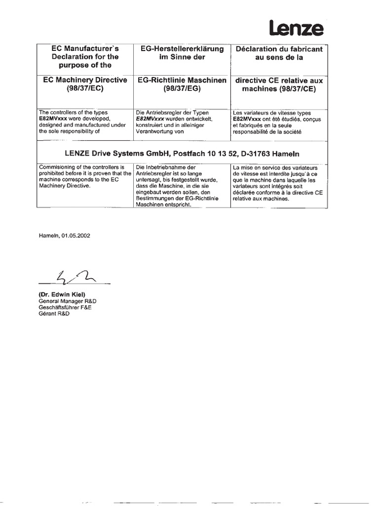 Manufacturers Declaration 8200motec 0502 de en FR | PDF
