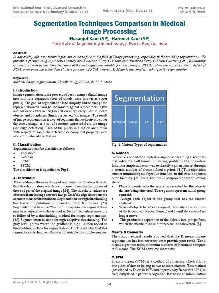 Comparison of Medical Image Segmentation Techniques | PDF | Image ...