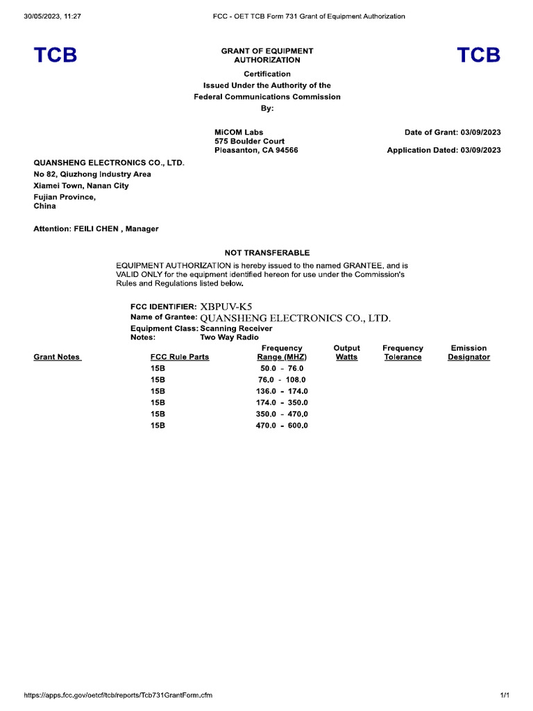 FCC Certificate | PDF