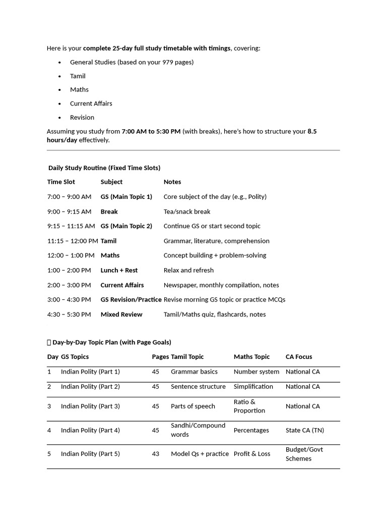 25-Day TNPSC Group 4 Study Plan | PDF