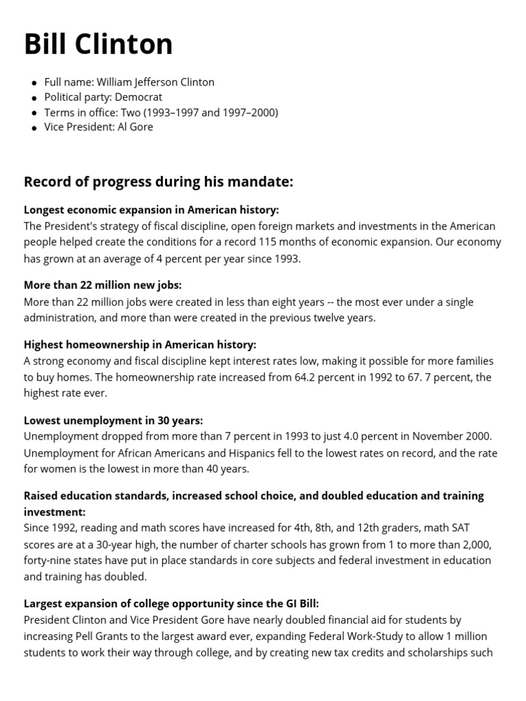 William Jefferson Clinton Mandate | PDF | Government Budget Balance ...